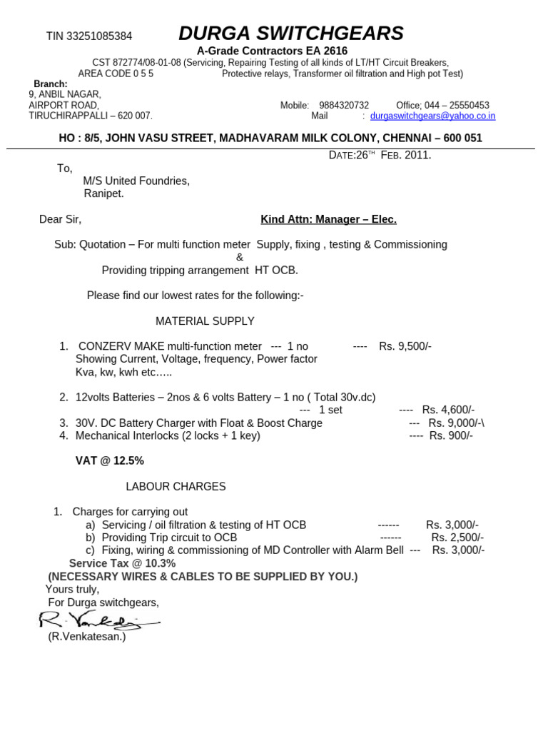 Revised Quote Dt. 26th Feb. 2011 | PDF