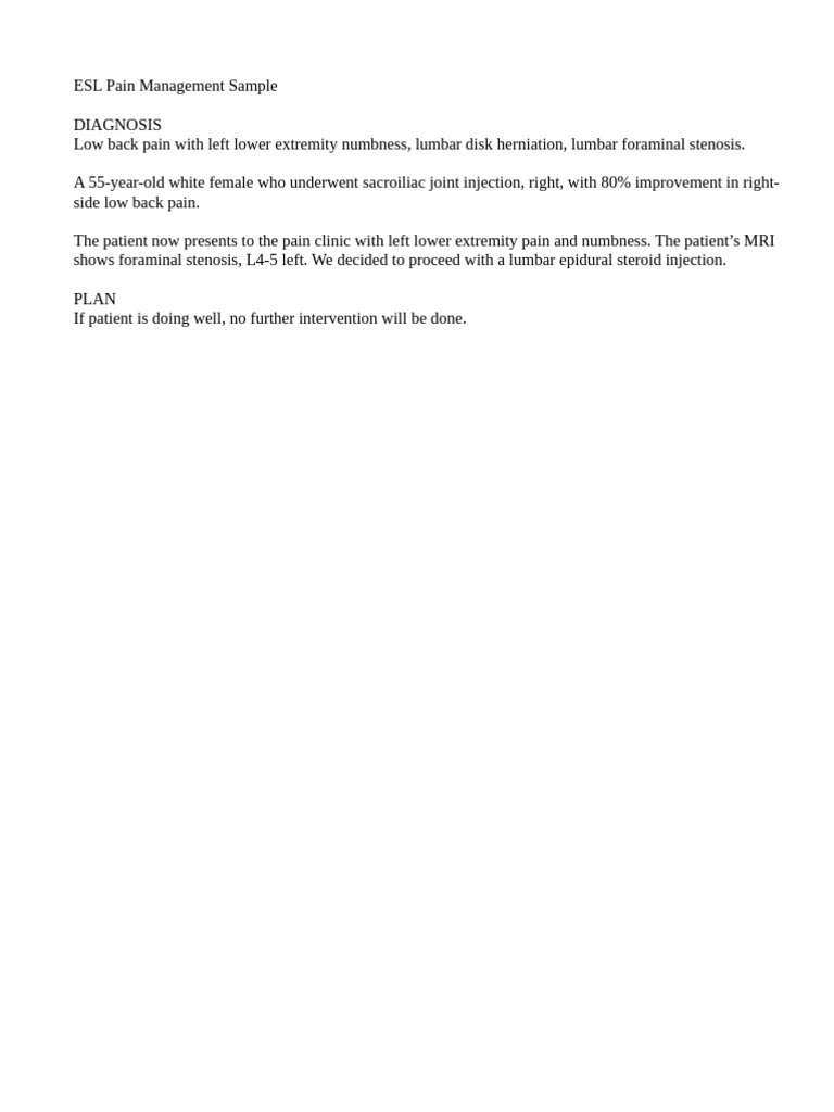 ESL Pain Management Sample | PDF