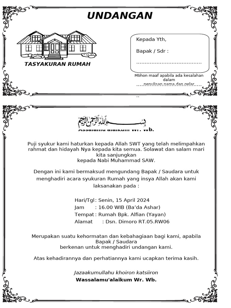Undangan Tasyakuran Rumah | PDF