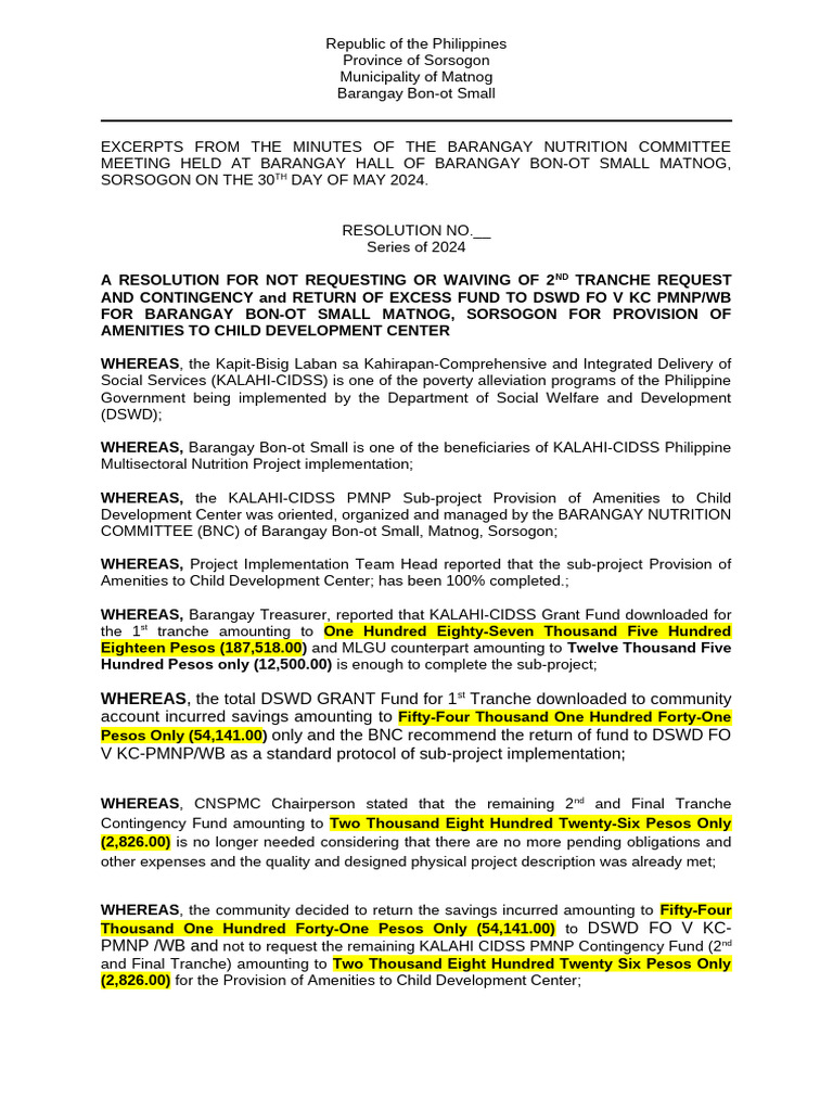 Bon-Ot Small Reso-to-Return-fund-and-Waived-2nd-and-Final-Tranche | PDF ...