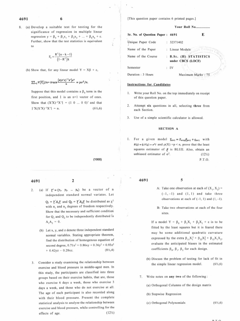 B.Sc. H Statistics Linear wLJeM9M | PDF | Interpolation | Applied Mathematics