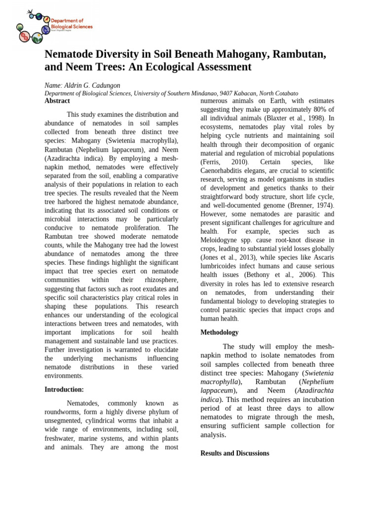 Cadungon Nematode Assessment Lab Act | PDF | Nematode | Soil