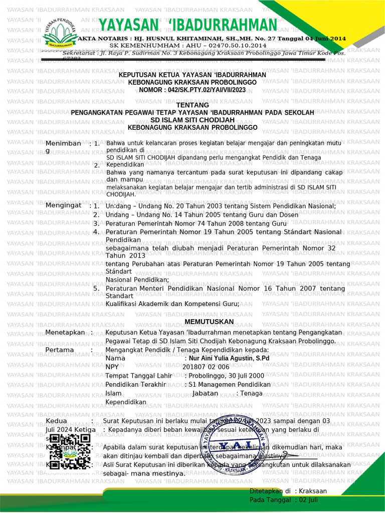 Contoh SK Yayasan 1 | PDF