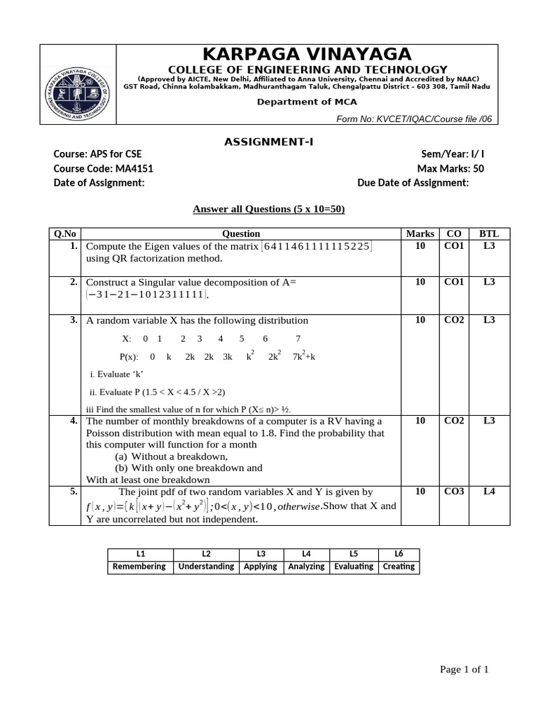 Assignment Questions - MCA | PDF | Algebra | Matrix Theory