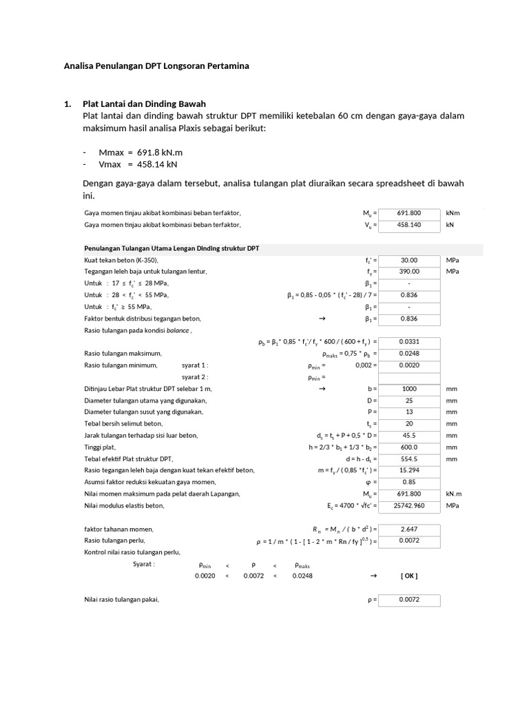 Analisa Penulangan DPT Longsoran Pertamina | PDF