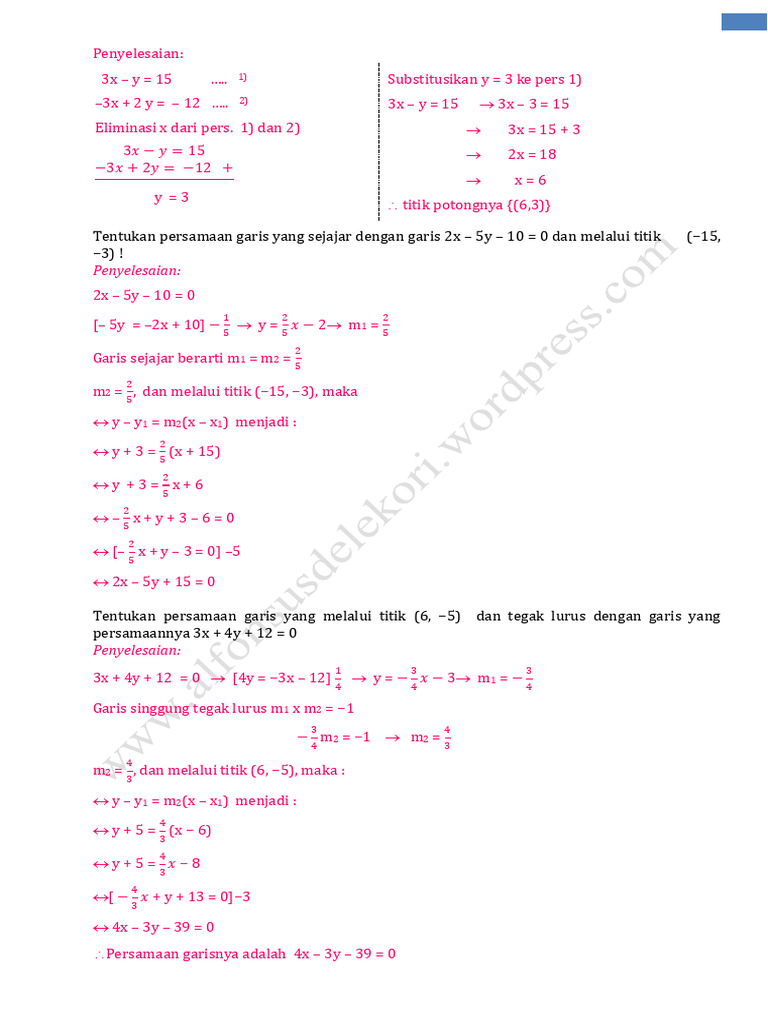 Soal Latihan Uh Matematika Persamaan Garis Lurus Kelas 8 SMP Pages 6 | PDF