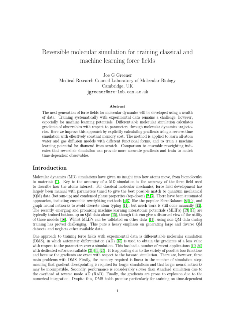 Reversible Molecular Simulation For Training Classical and Machine Learning Force Fields | PDF ...