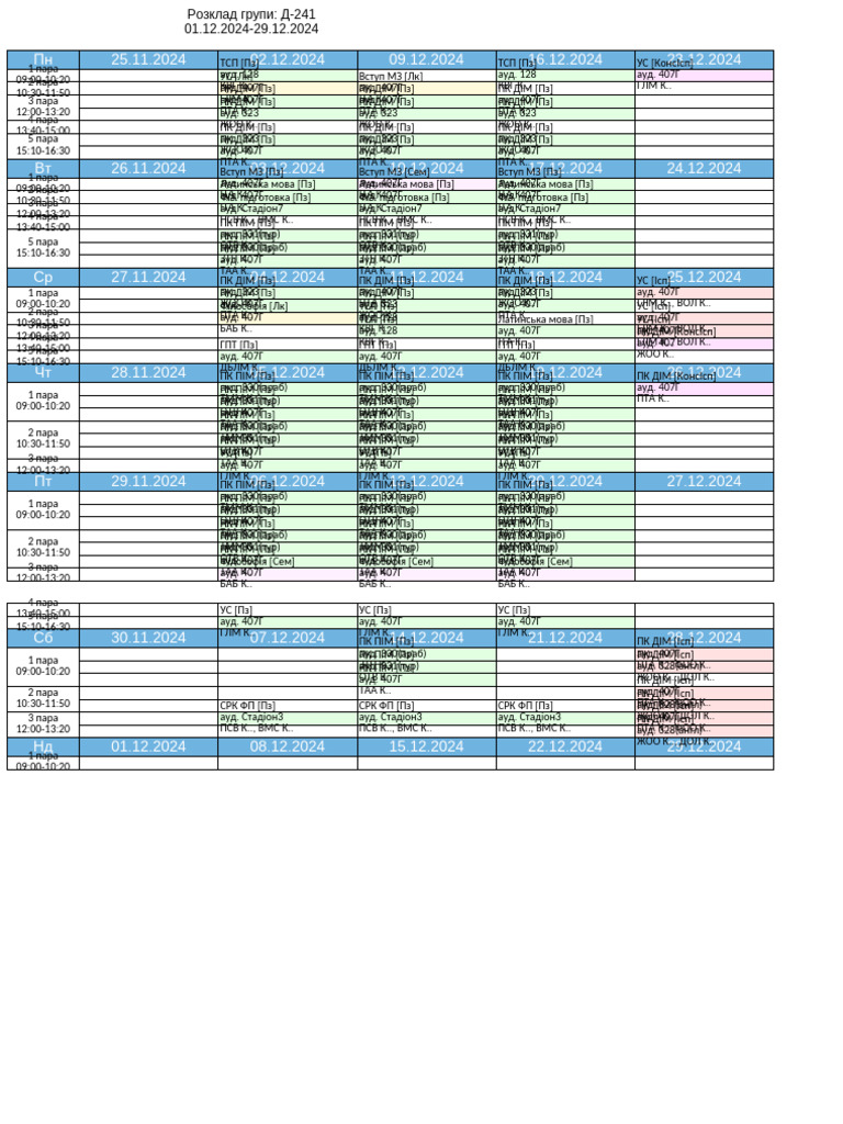 Group Time Table | PDF