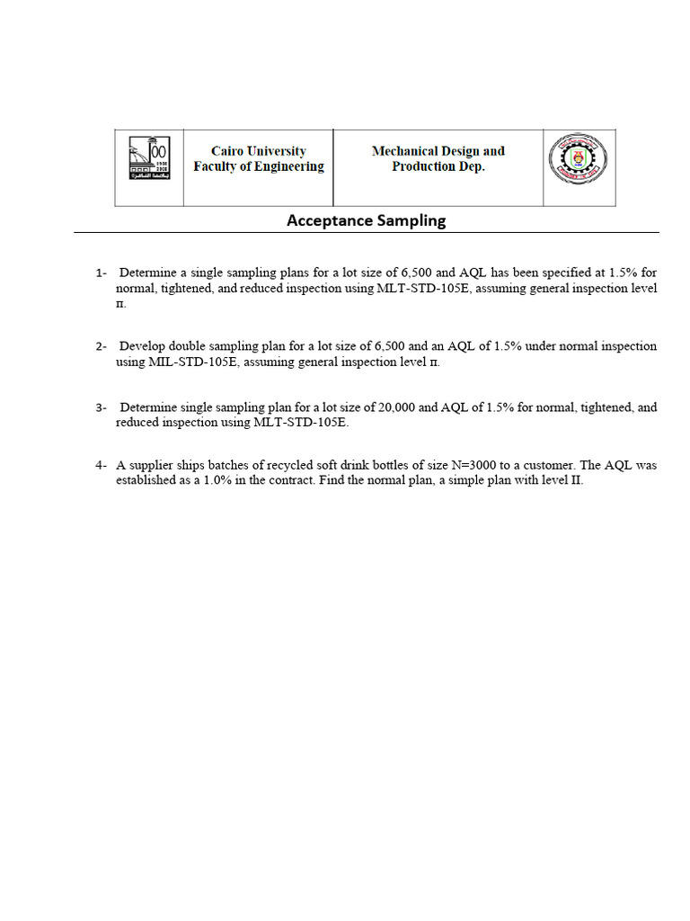 Acceptance Sampling Plans for AQL 1.5% | PDF