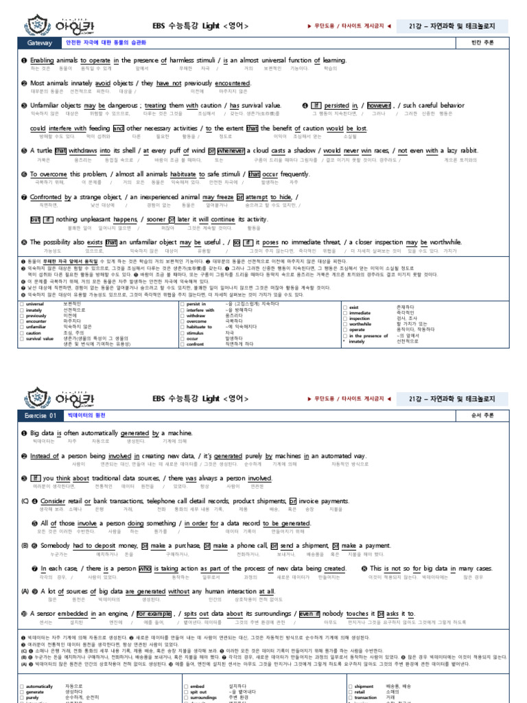 EBS수능특강Light 영어 직독직해 유형편 21강 아잉카아카데미 | PDF