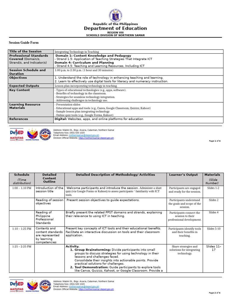 Integrating Technology To Lessons Session Guide | PDF | Educational Technology | Lesson Plan