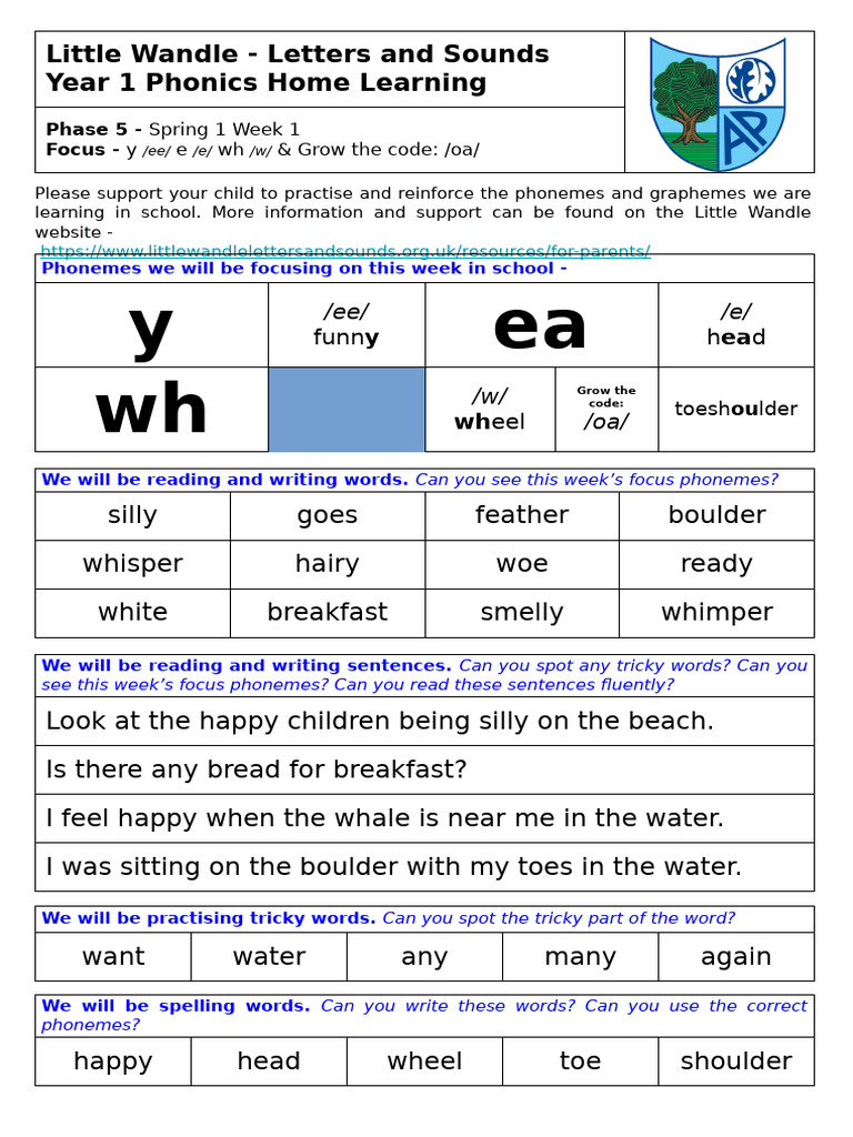 Phonics Home Learning Year 1 Spring 1.341421585 | PDF | Phonics | Phoneme