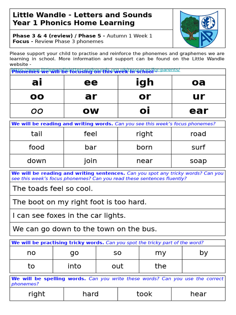 Year 1 Phonics Home Learning Guide | PDF | Phonics | Phoneme
