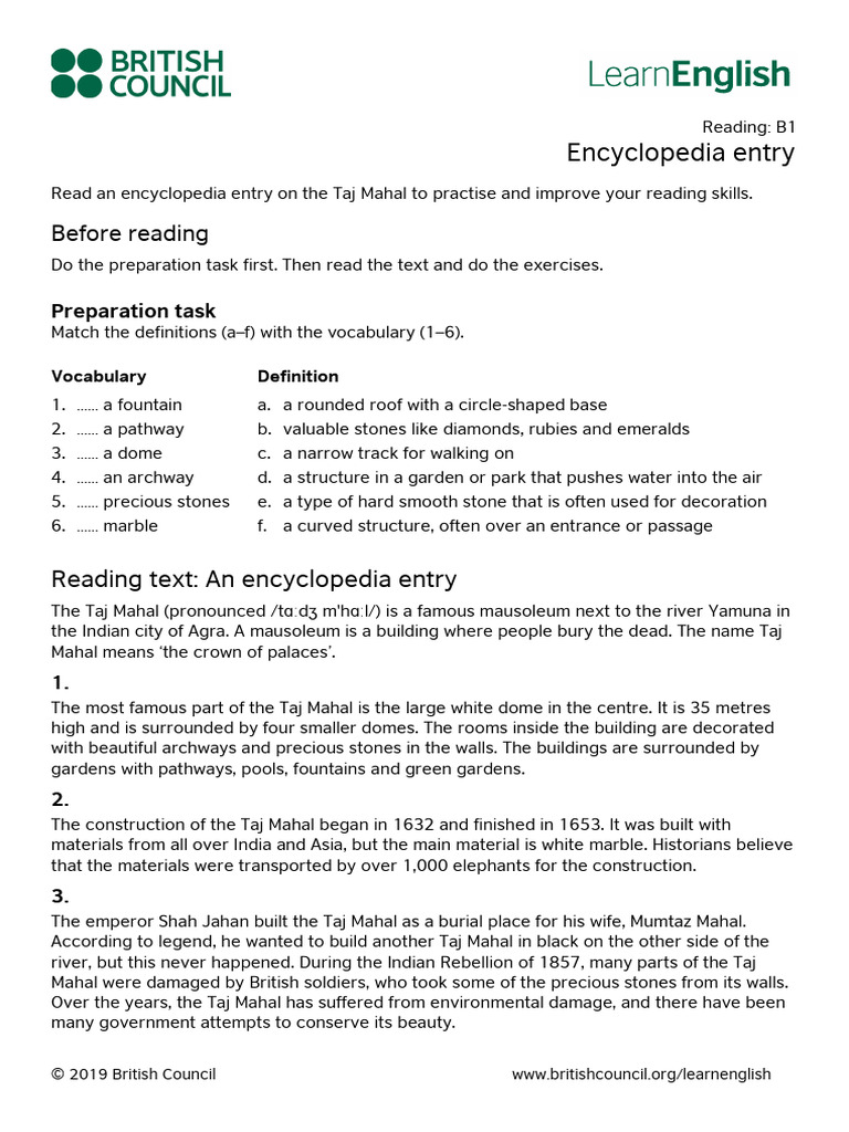 LearnEnglish Reading B1 Encyclopedia Entry | PDF