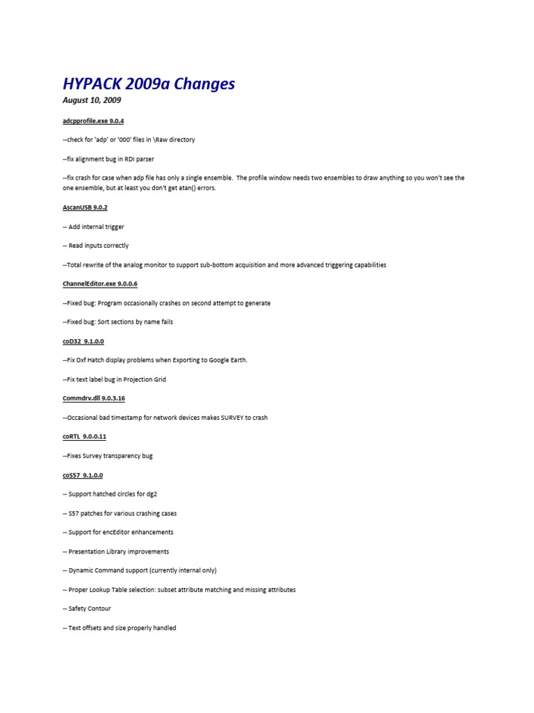 HYPACK 2009a Changes | PDF | Software Bug | Computer Engineering