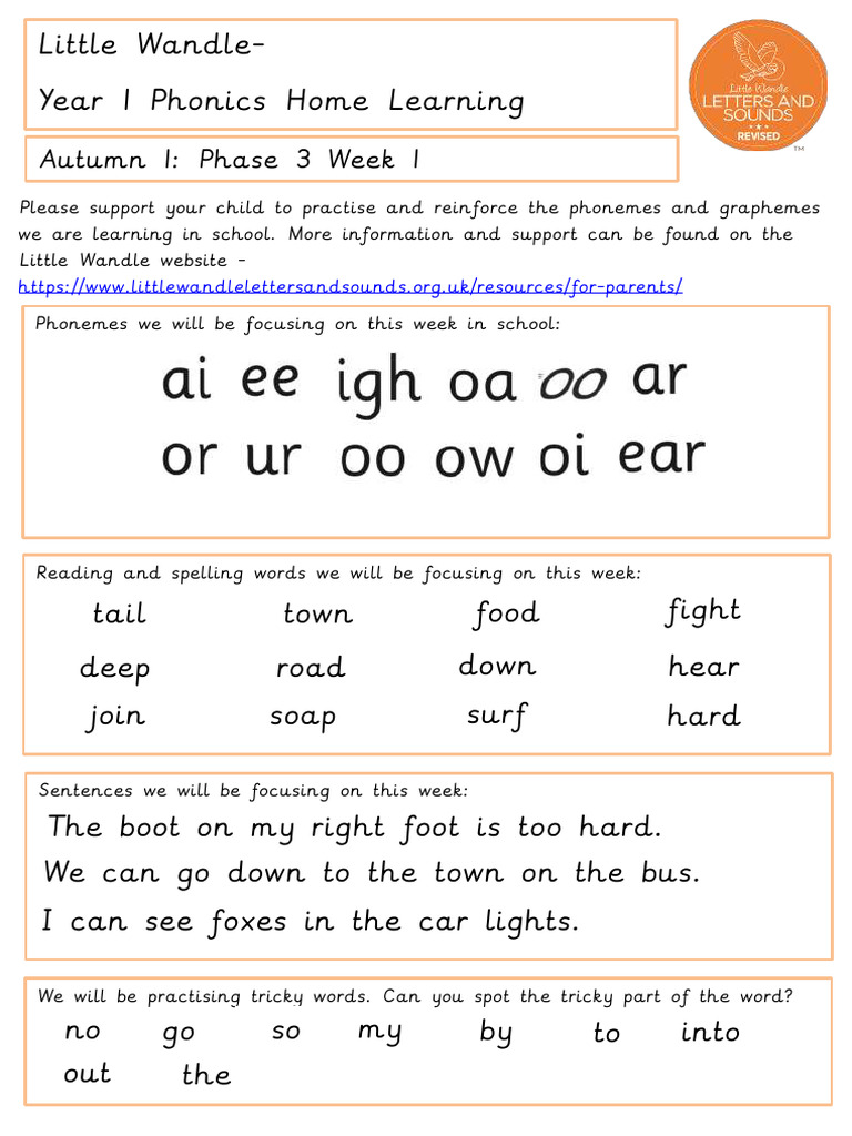 Year 1 Autumn 1 Home Learning | PDF | Phonics | Spelling