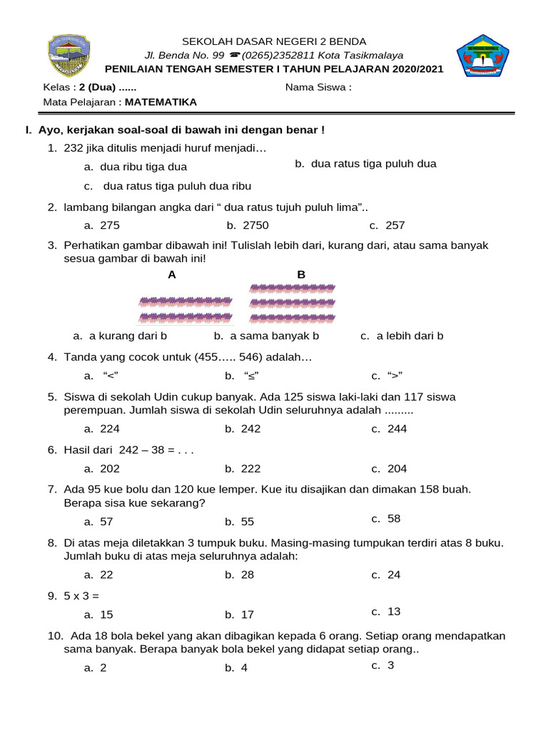 kelas 2 PTS mat | PDF