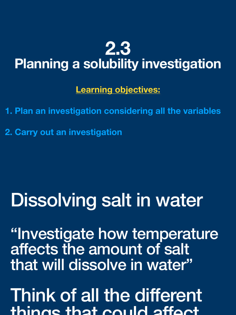 Planning A Solubility Investigation: Learning Objectives | PDF