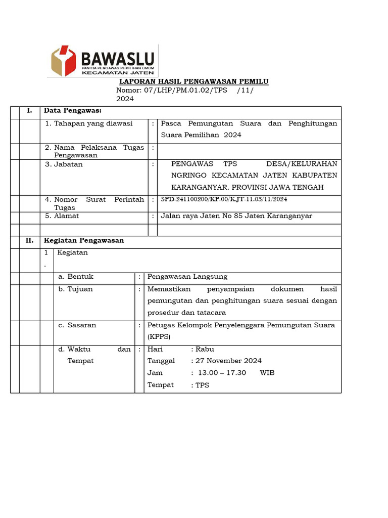 Laporan Pengawasan Pemilu 2024 | PDF