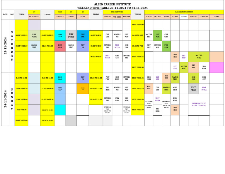 Weekend Timetable 23-11 To 24-11-2024 | PDF