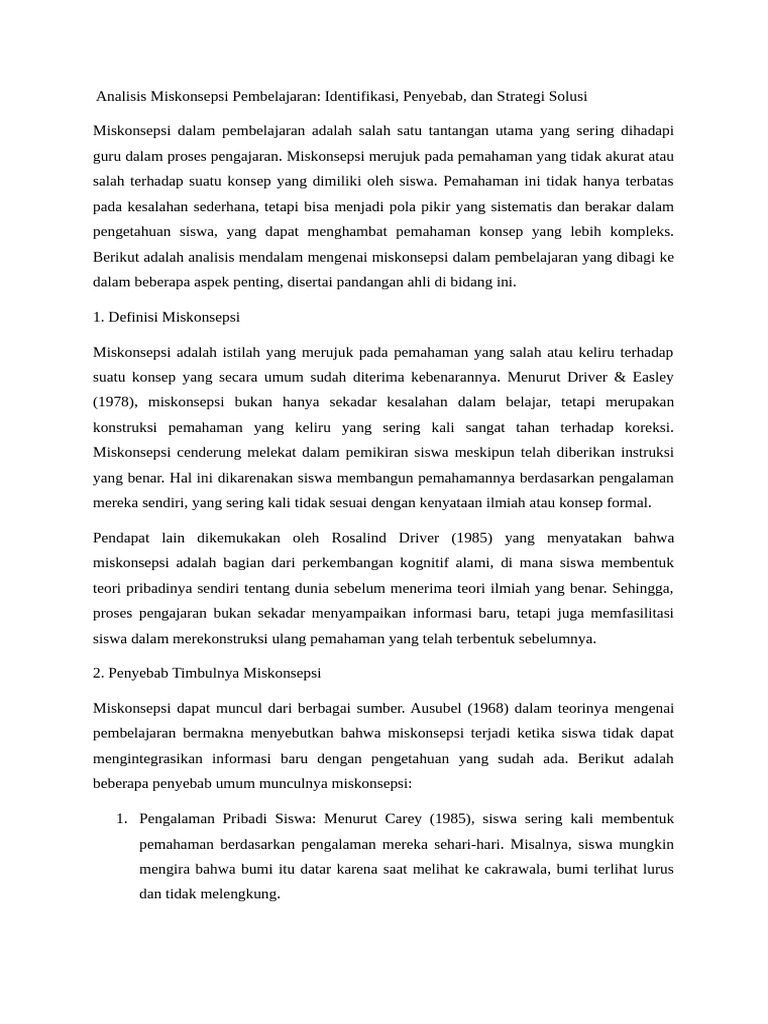 Analisis Miskonsepsi Pembelajaran 1 | PDF
