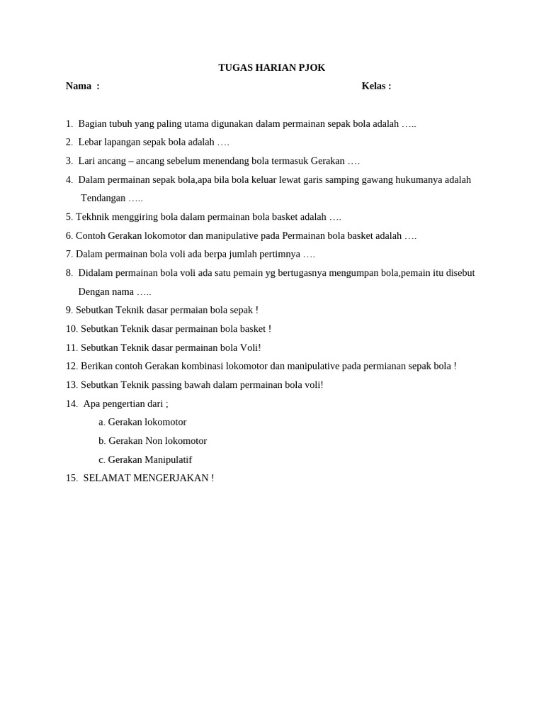 TUGAS HARIAN PJOK | PDF