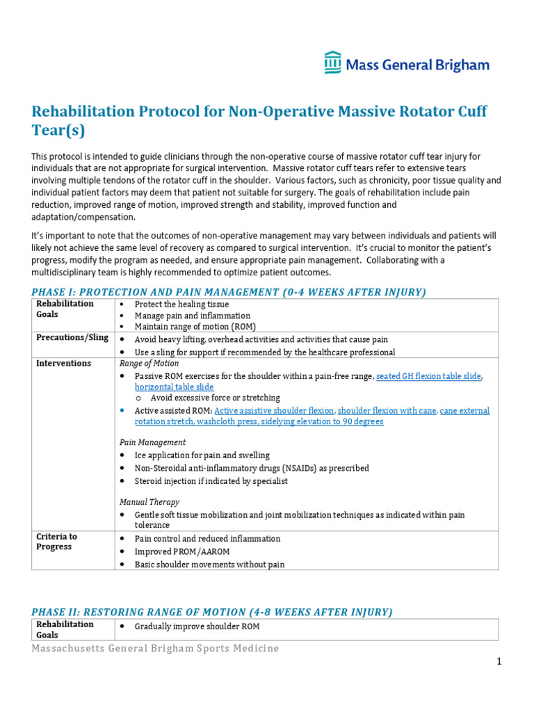Rehabilitation Protocol For Non Operative Massive Rotator Cuff Tear ...