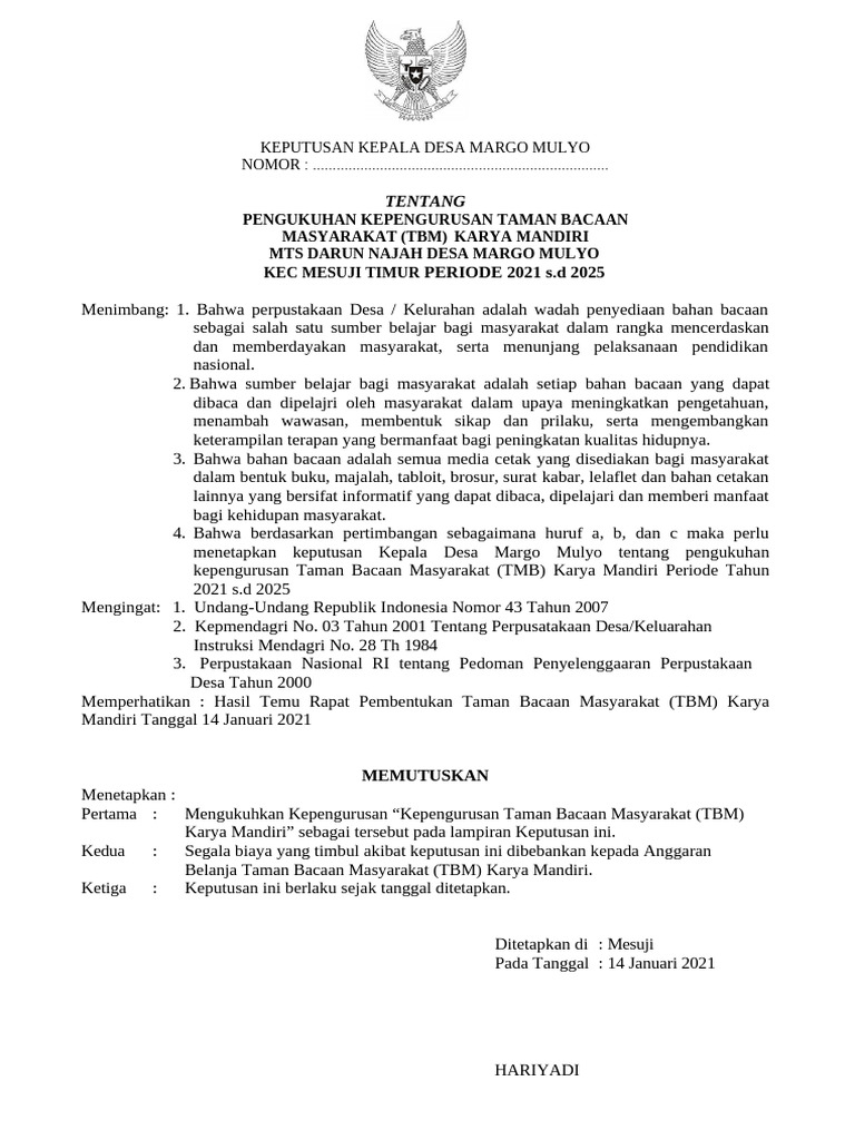 SK-TBM - Karya - Mandiri MTs Darun Najah | PDF