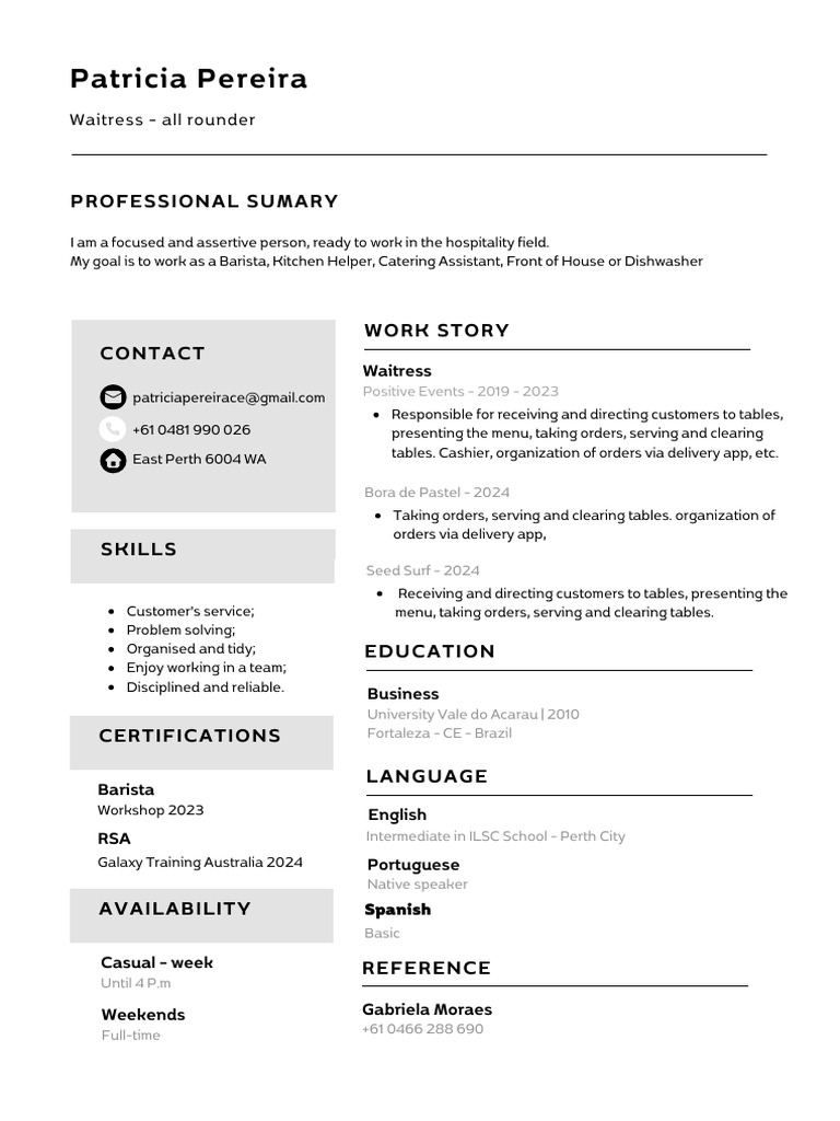 Hospitality Job Seeker Resume | PDF