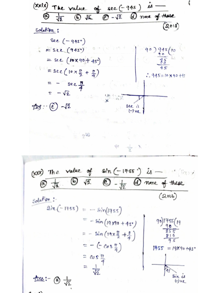 Mathematics I (Trigonometry 2) MCQ 2 | PDF