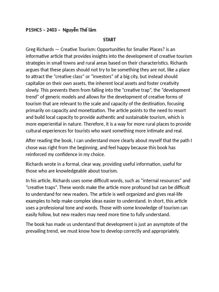 Creative Tourism in Small Towns | PDF