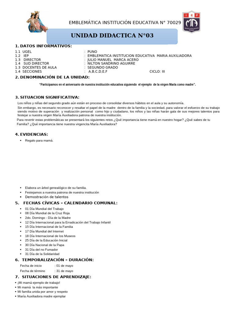 Unidad 2 Grado Maria Auxiliadora | PDF | Números | Evaluación