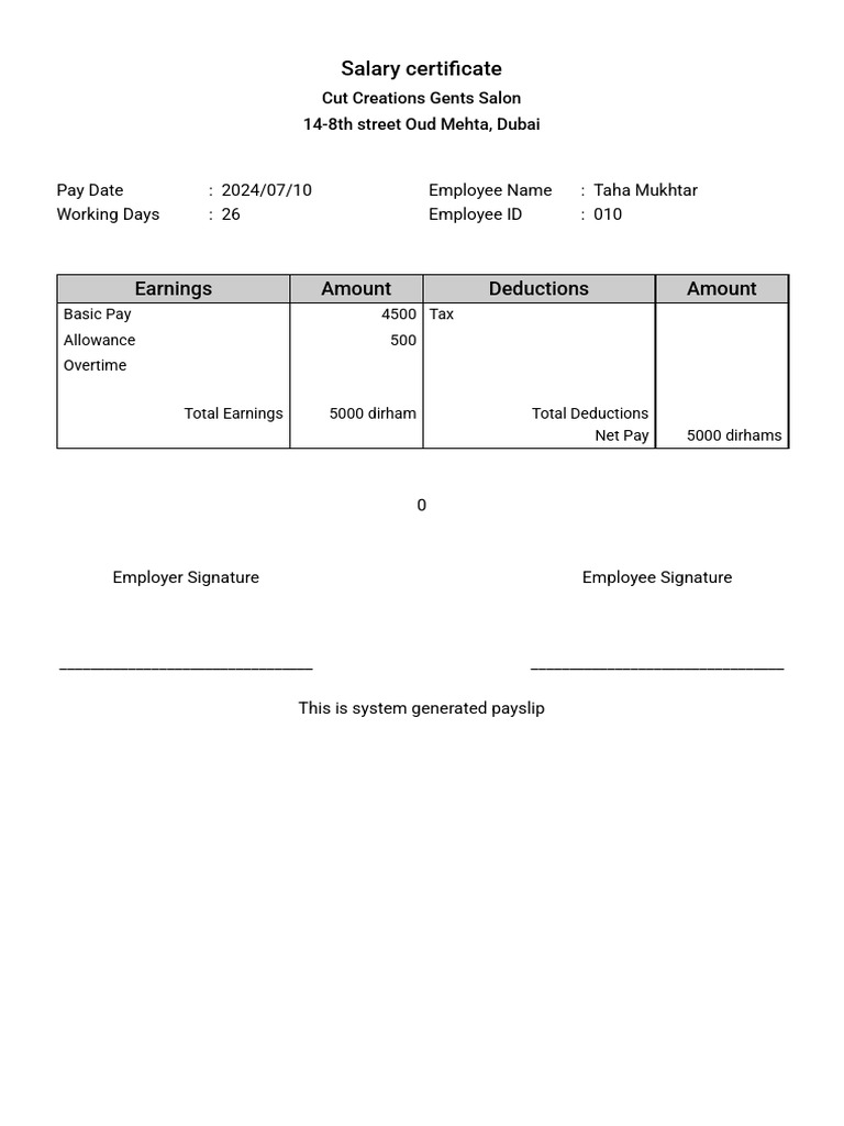 Salary Certificate for Taha Mukhtar | PDF