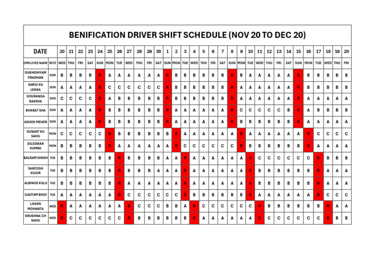 BENIFICATION DRIVER SHIFT SCHEDULE -2 (4) | PDF
