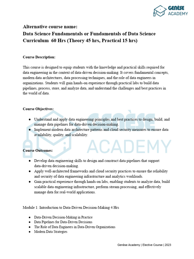 Data Engineering Fundamentals Course | PDF | Data Science | Data