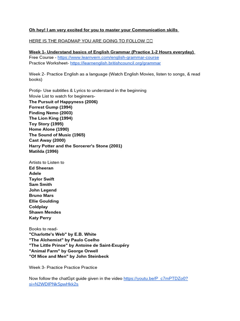 3 week Communication practice roadmap | PDF