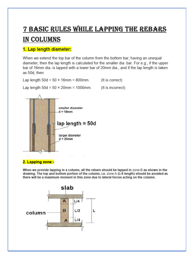 7 Basic Rules While Lapping The Rebars in Columns | PDF | Building ...