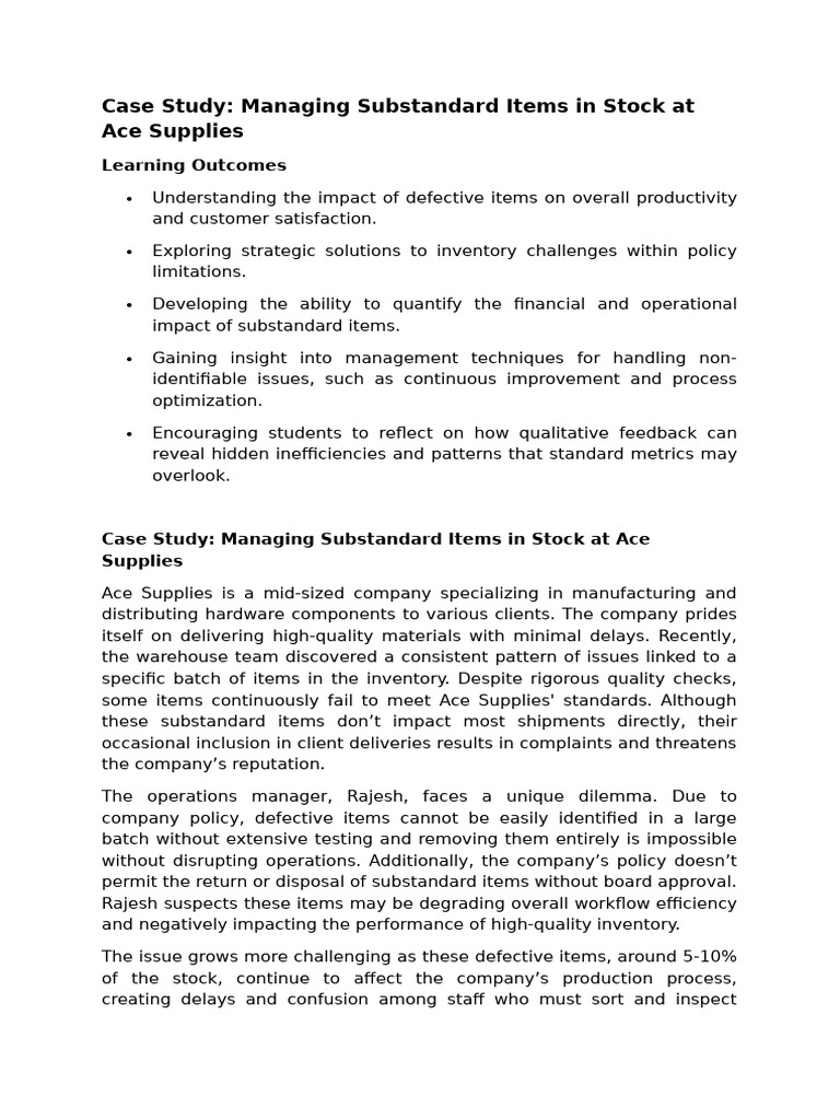Case Study - Defective Quality | PDF | Inventory | Business Economics