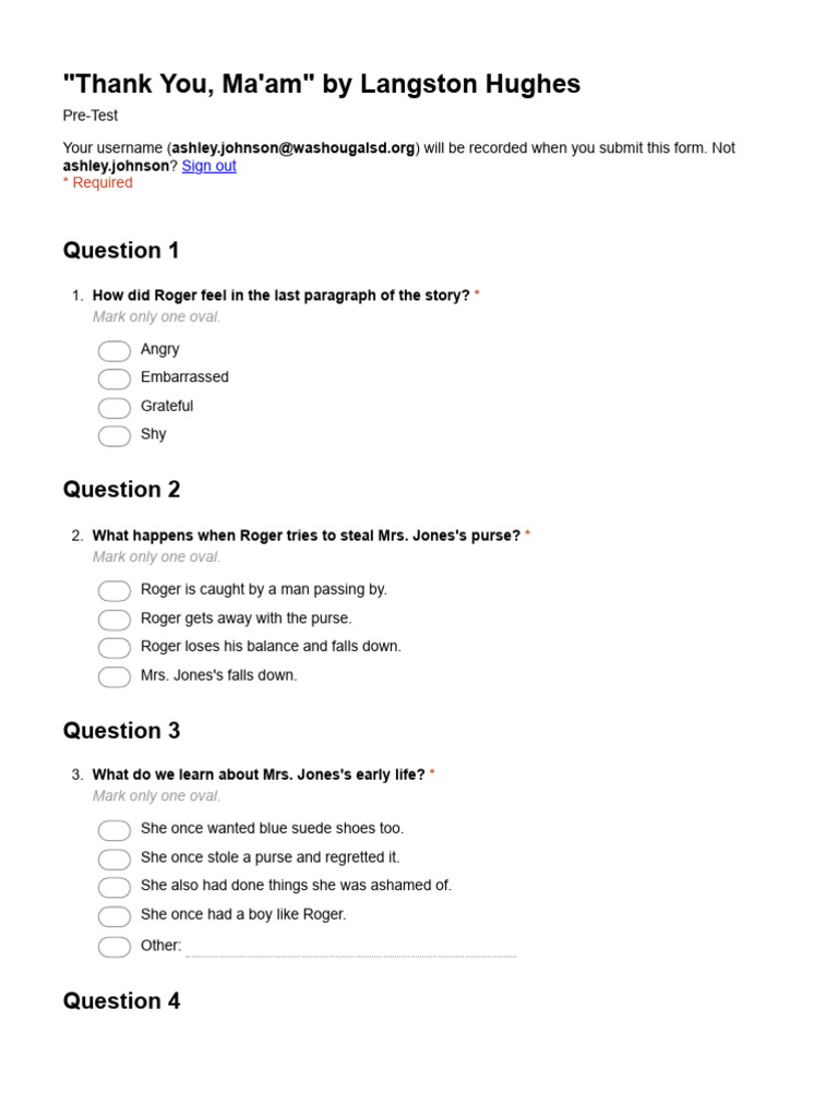 Pre-Test "Thank You, Ma'am" | PDF