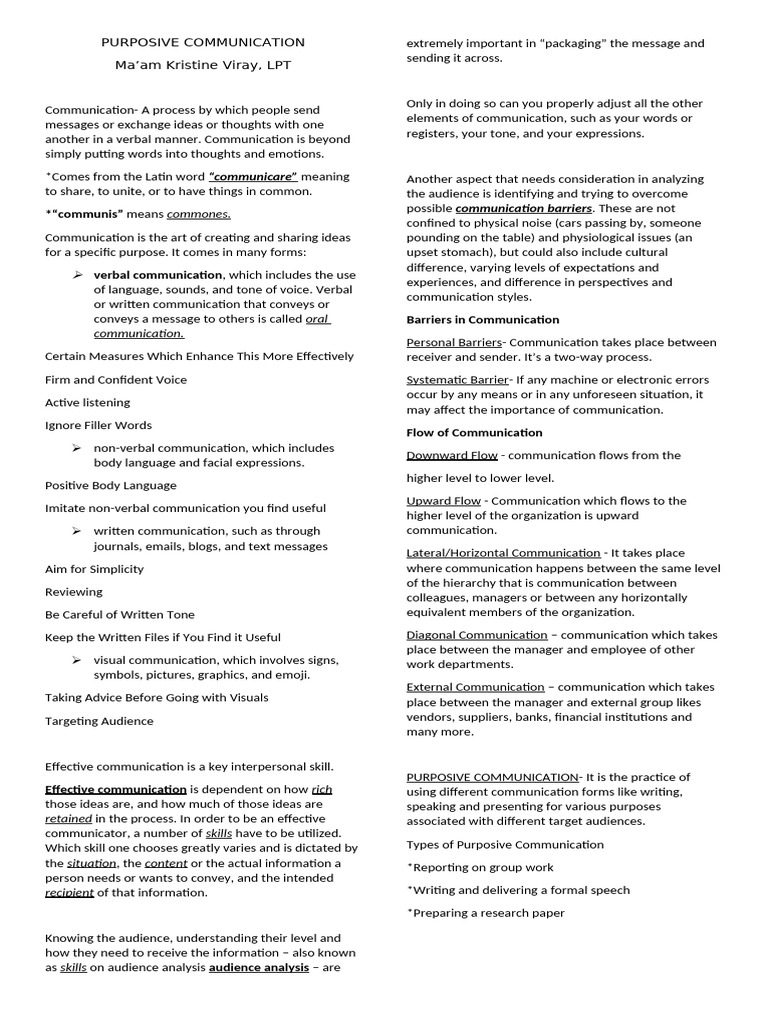 PURPOSIVE COMMUNICATION | PDF | Communication | Nonverbal Communication