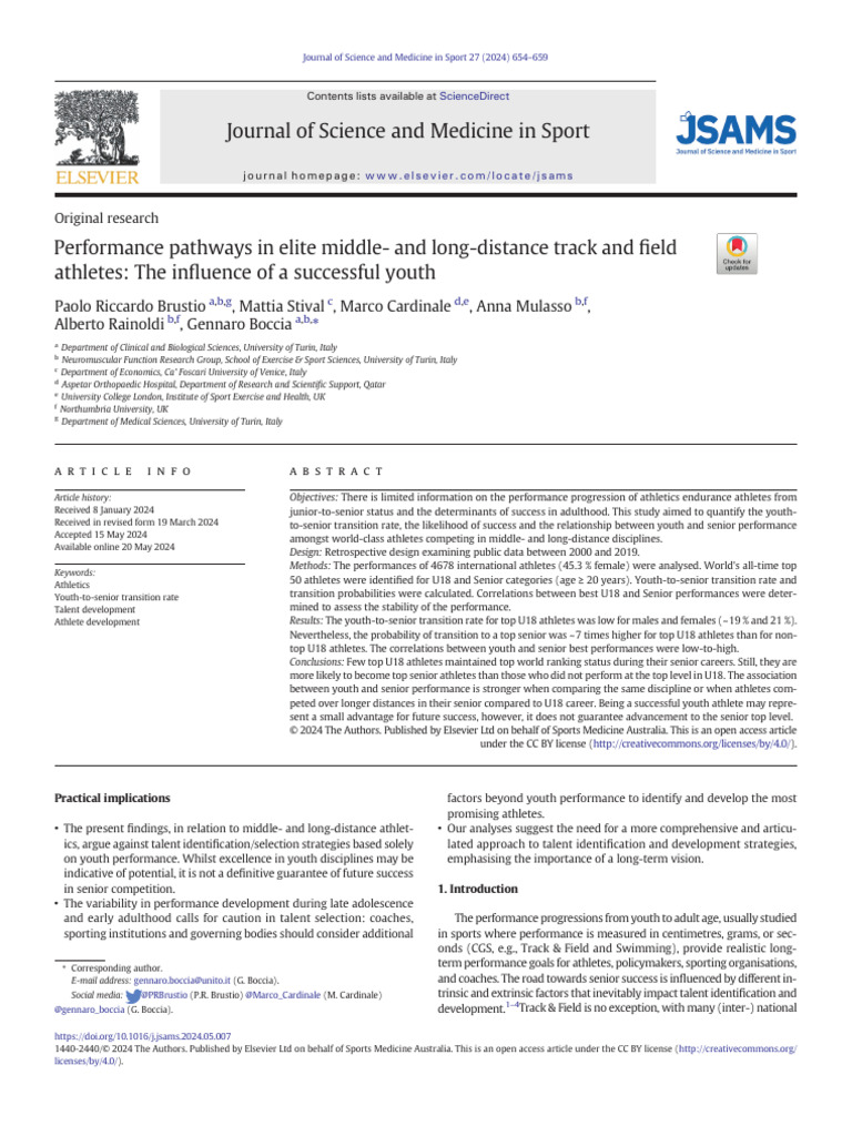 Performance Pathways in Elite Middle and Long Distance Track and Field ...