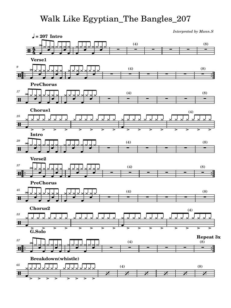 Walk Like Egyptian - The Bangles - 207 | PDF | Vocal Music | Musical Forms