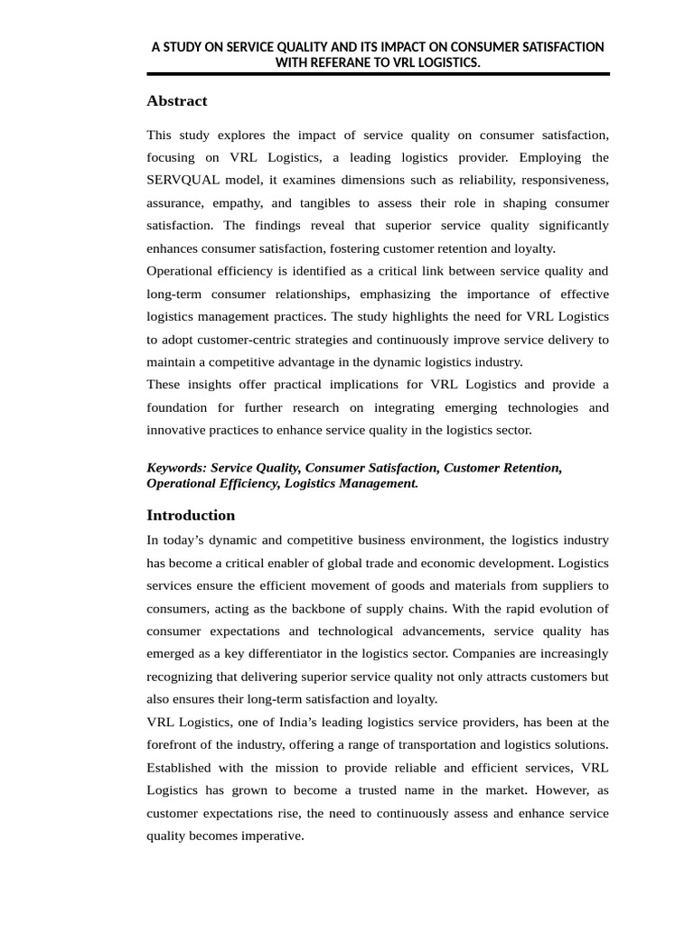 paperpublication | PDF | Customer Satisfaction | Logistics