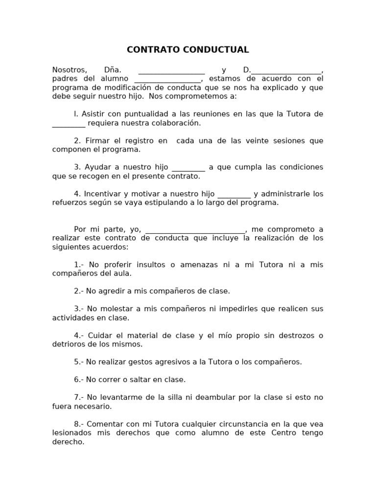 Ejemplo de contrato conductual infantil | PDF