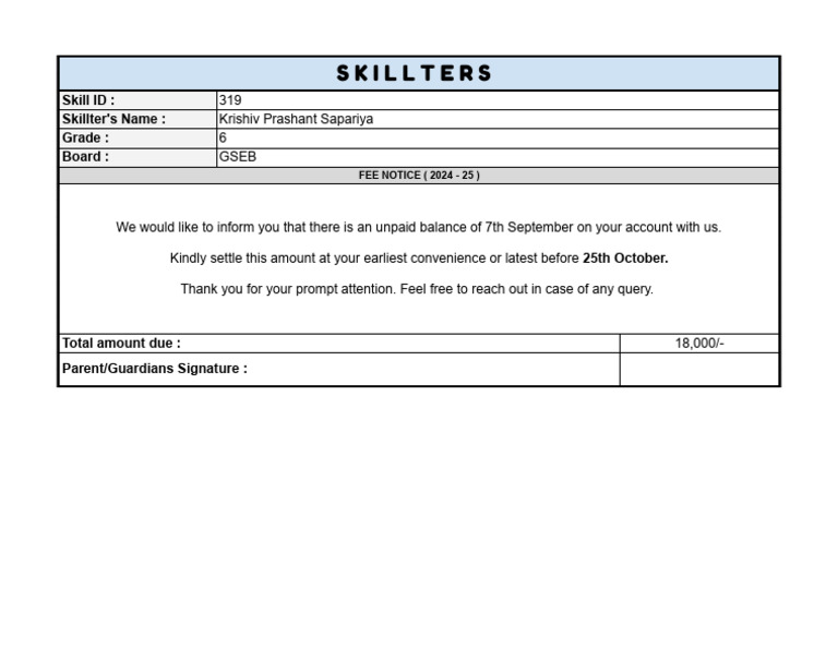 Fee Notice - Krishiv | PDF