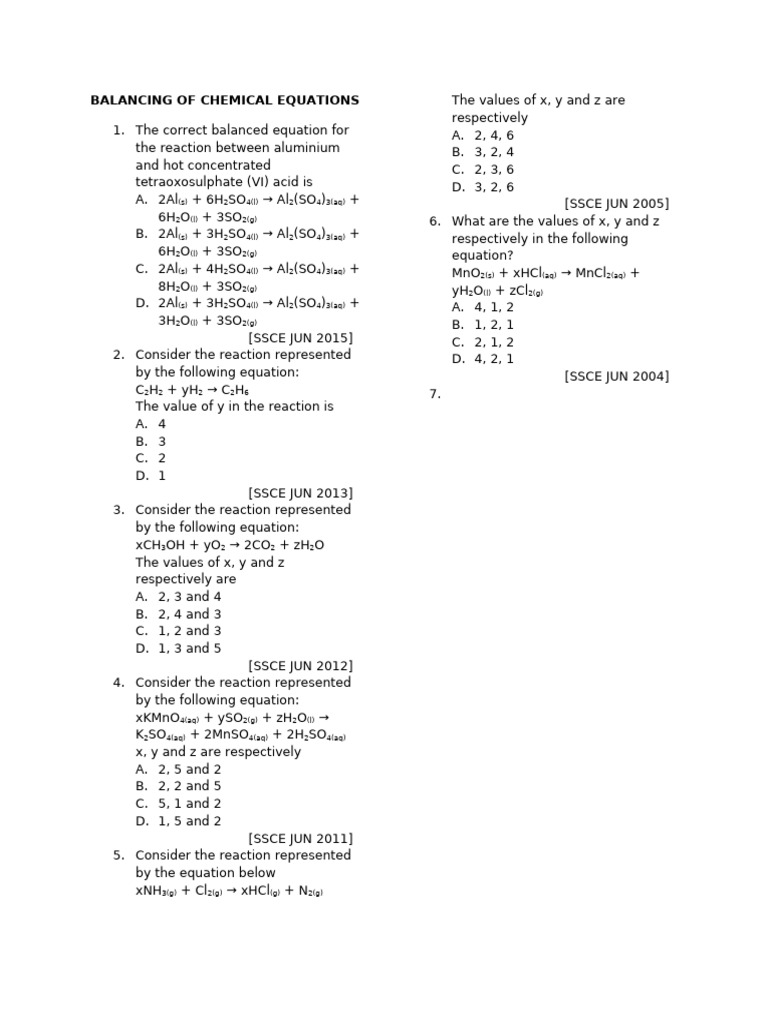 Balancing of Chemical Equations | PDF