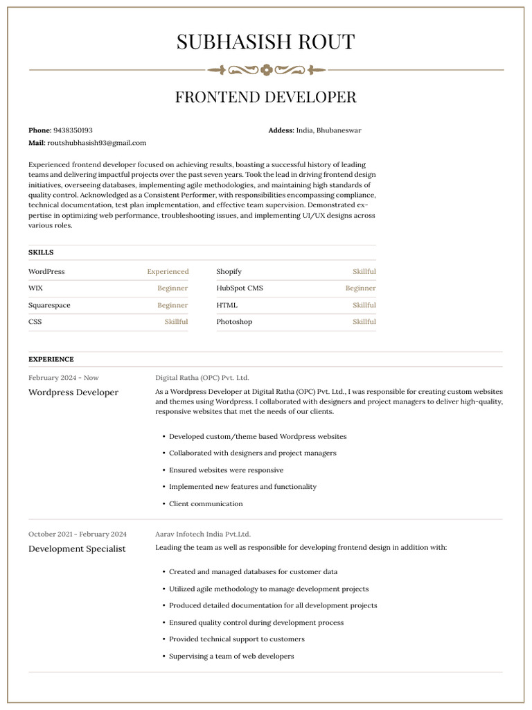 Subhasish Rout Resume - 2024 | PDF | Web Development | Systems Engineering