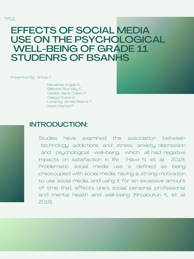 Effects of Social Media Use On The Psychological Well-Being of Grade 11 ...