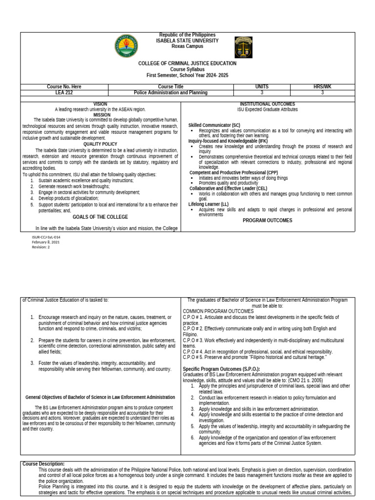 LEA-212-Syllabus | PDF | Crimes | Crime & Violence