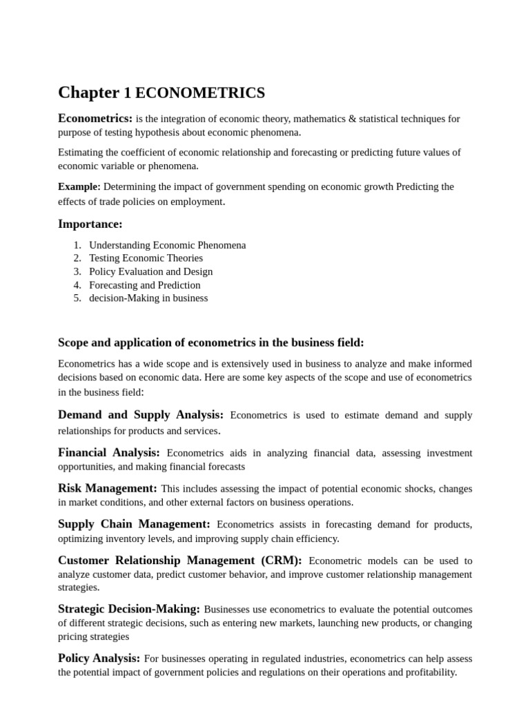 Introduction to Econometrics Concepts | PDF | Econometrics | Regression ...